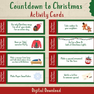Countdown to Christmas Advent Activity Cards, Printable Christmas ...