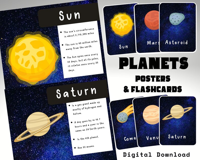 Planets Posters and Flashcards Printable Solar System - Etsy México