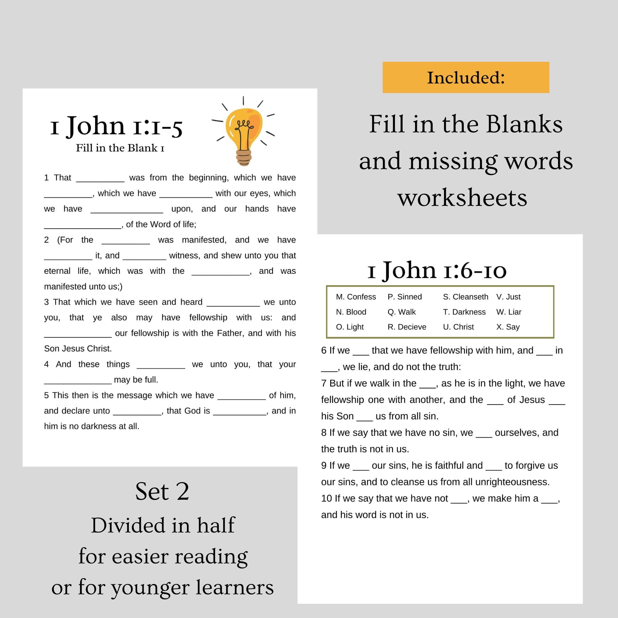1 John 1 Scripture Memory Bundle, Homeschool Printable (digital ...