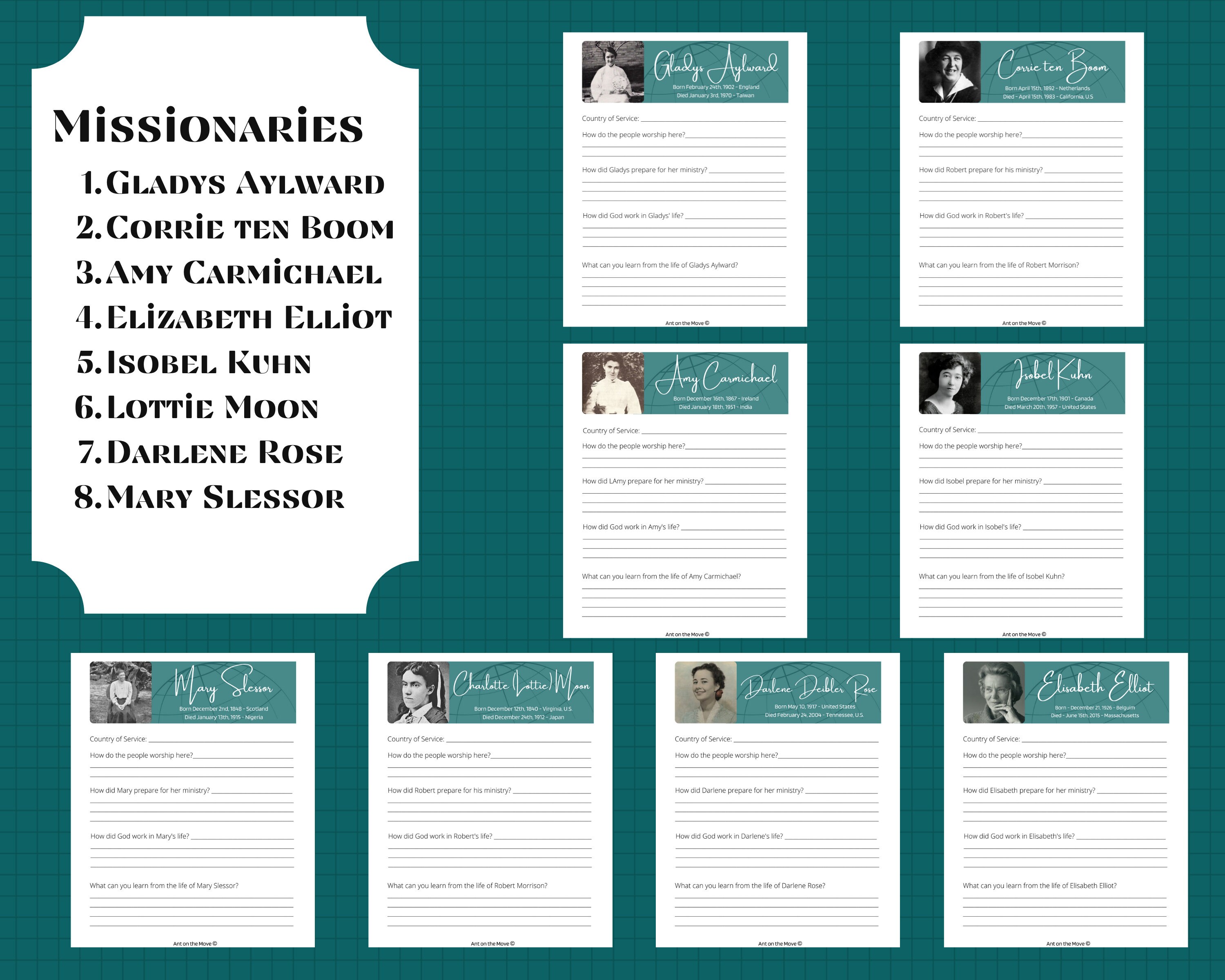 Missionary Women Worksheets | Homeschool Activity Pages (digital ...