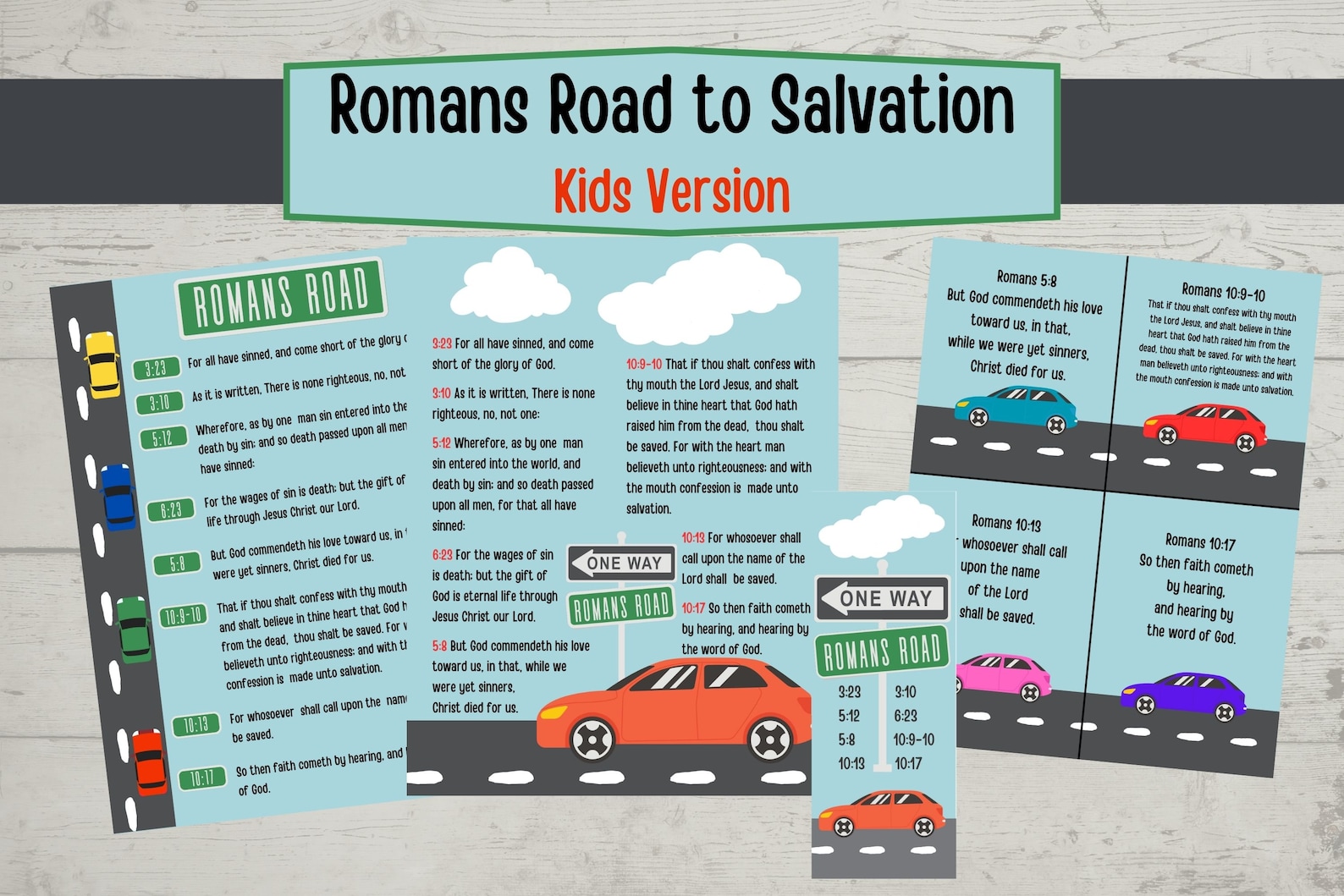 Romans Road to Salvation Kids Version, Romans Road Evangelism Cards ...