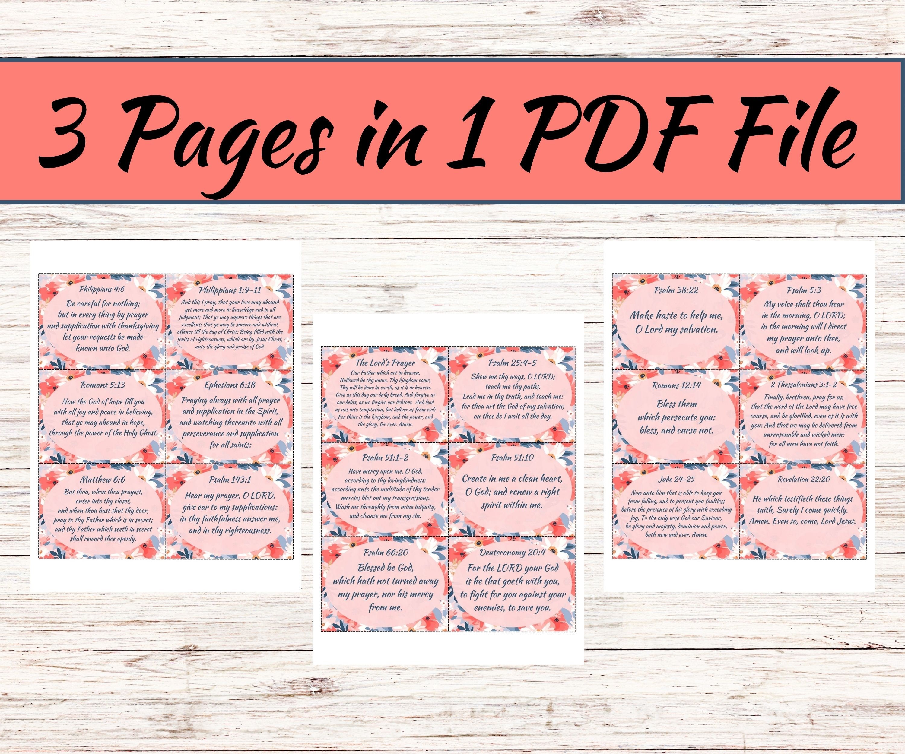 Pink Printable Prayer Bible Verse Cards Set, Inspirational Scripture ...