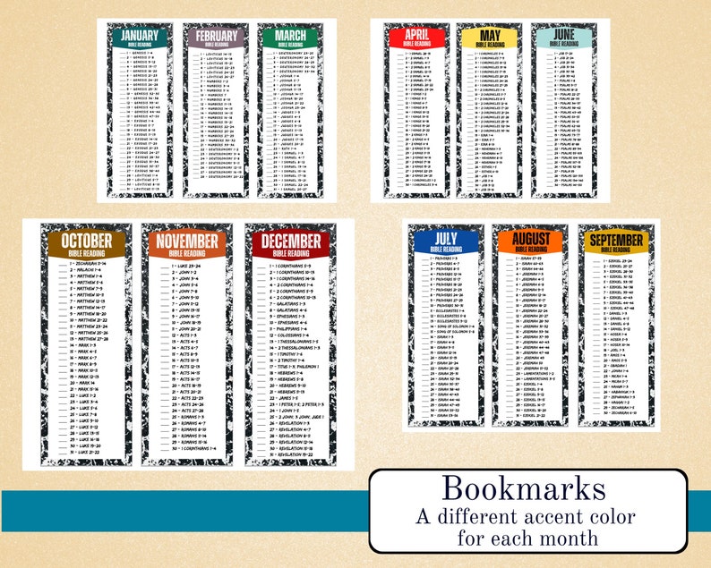 Bible Reading Bookmarks, Read the Bible in a Year, Printable Bookmarks ...