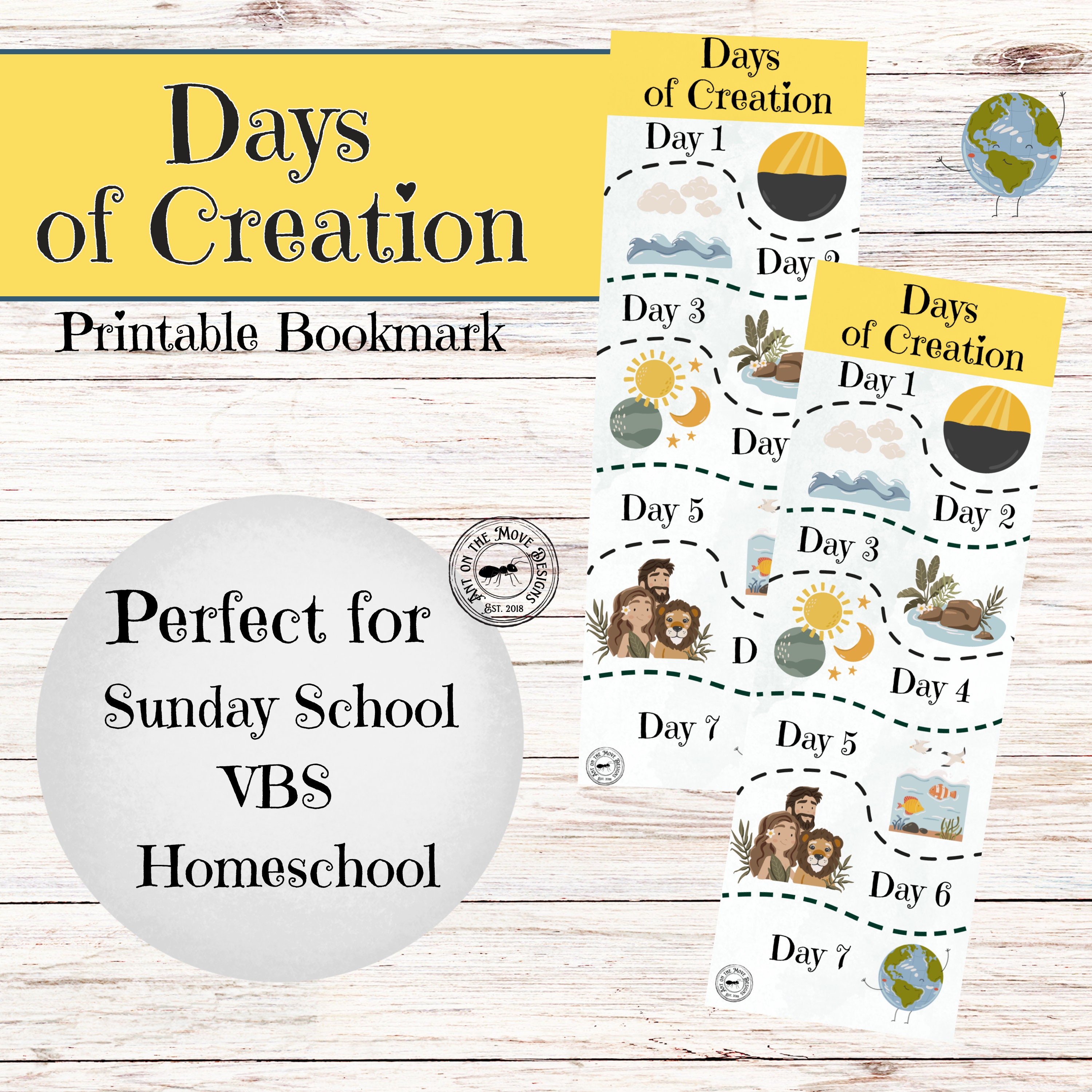 Days of Creation Printable Bookmark, Sunday School Bible Bookmark - Etsy