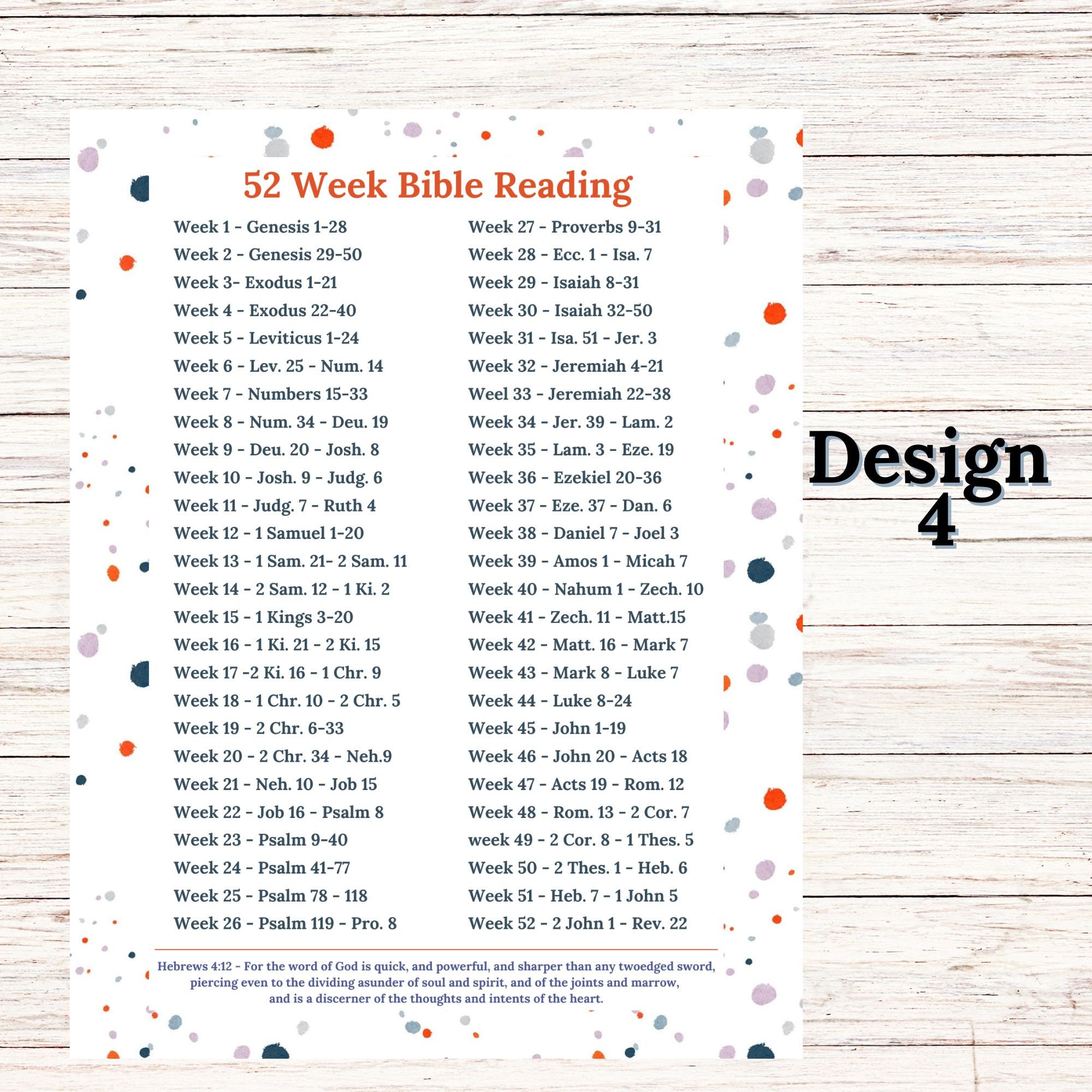 52 Week Bible Reading Plan, Bible Chunks, Printable Bible Plan, 2024 ...