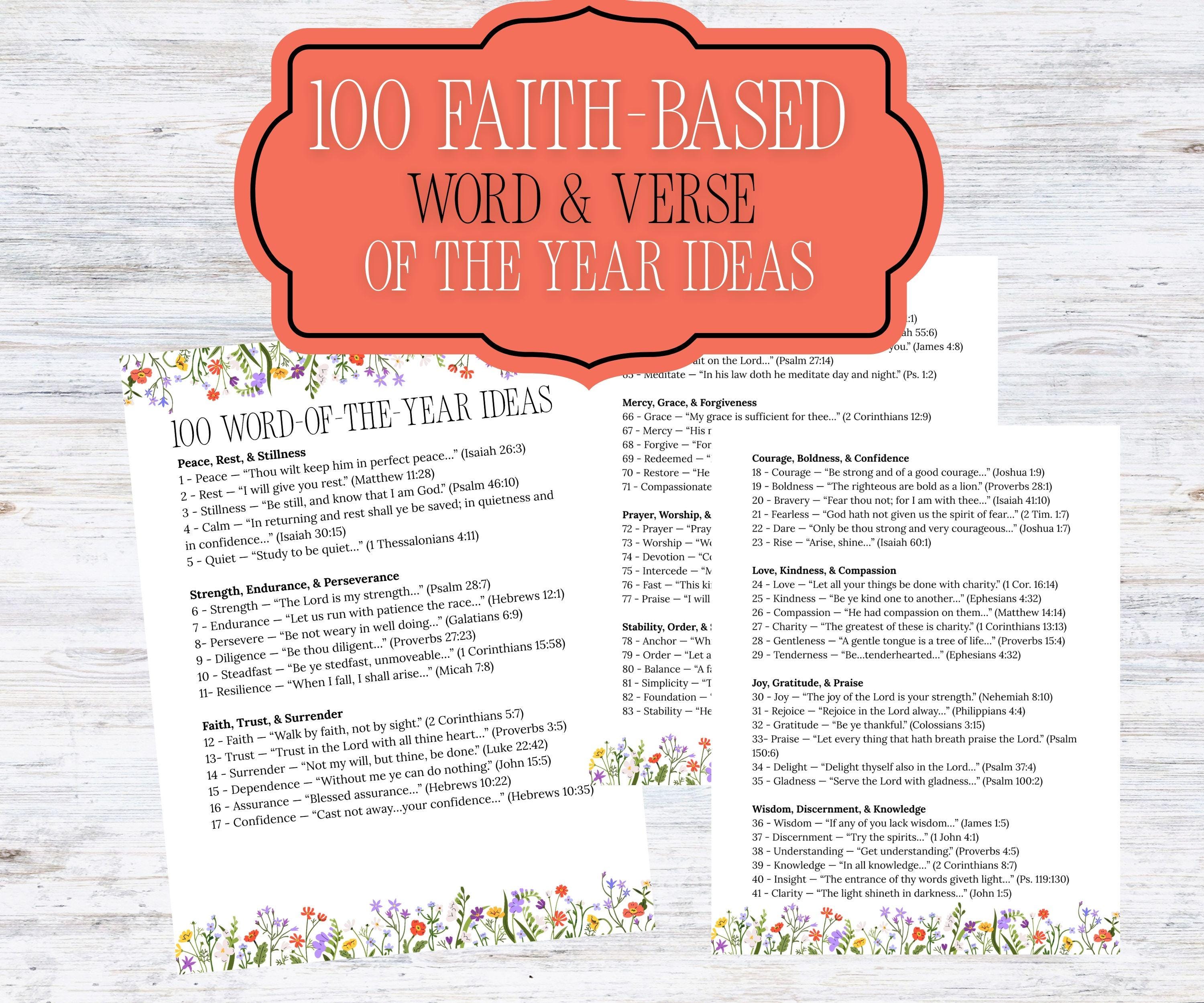 Christian Word of the Year Printable, 100 Faith-based Word & Verse of ...