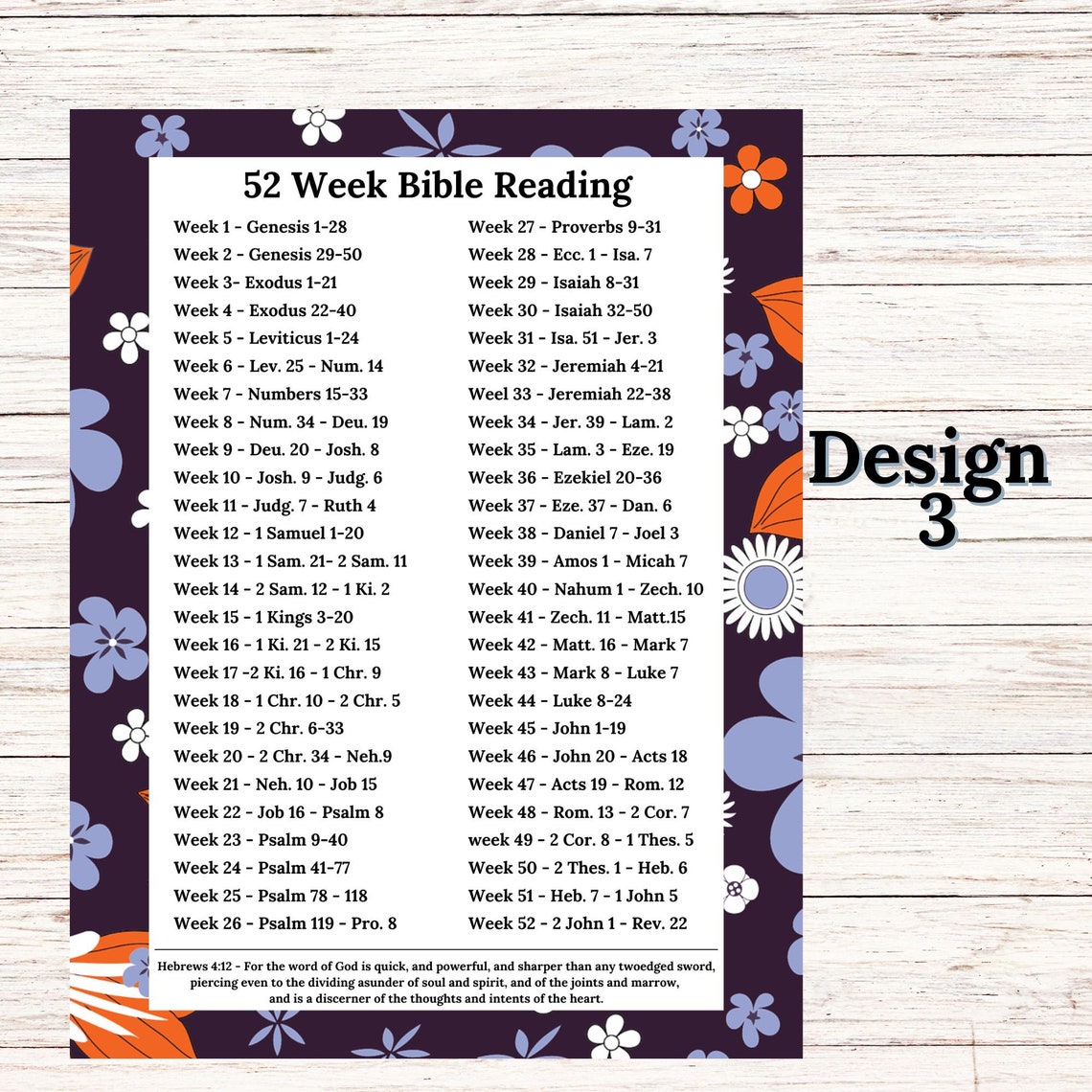 52 Week Bible Reading Plan, Bible Chunks, Printable Bible Plan, 2026 ...