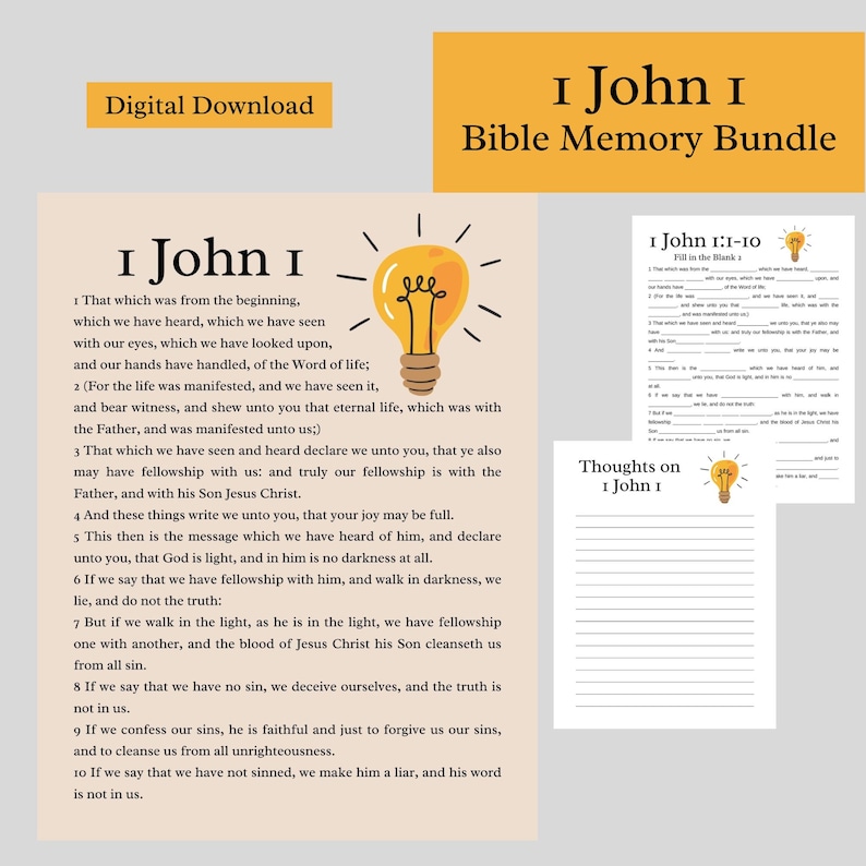 1 John 1 Scripture Memory Bundle, Homeschool Printable (digital ...