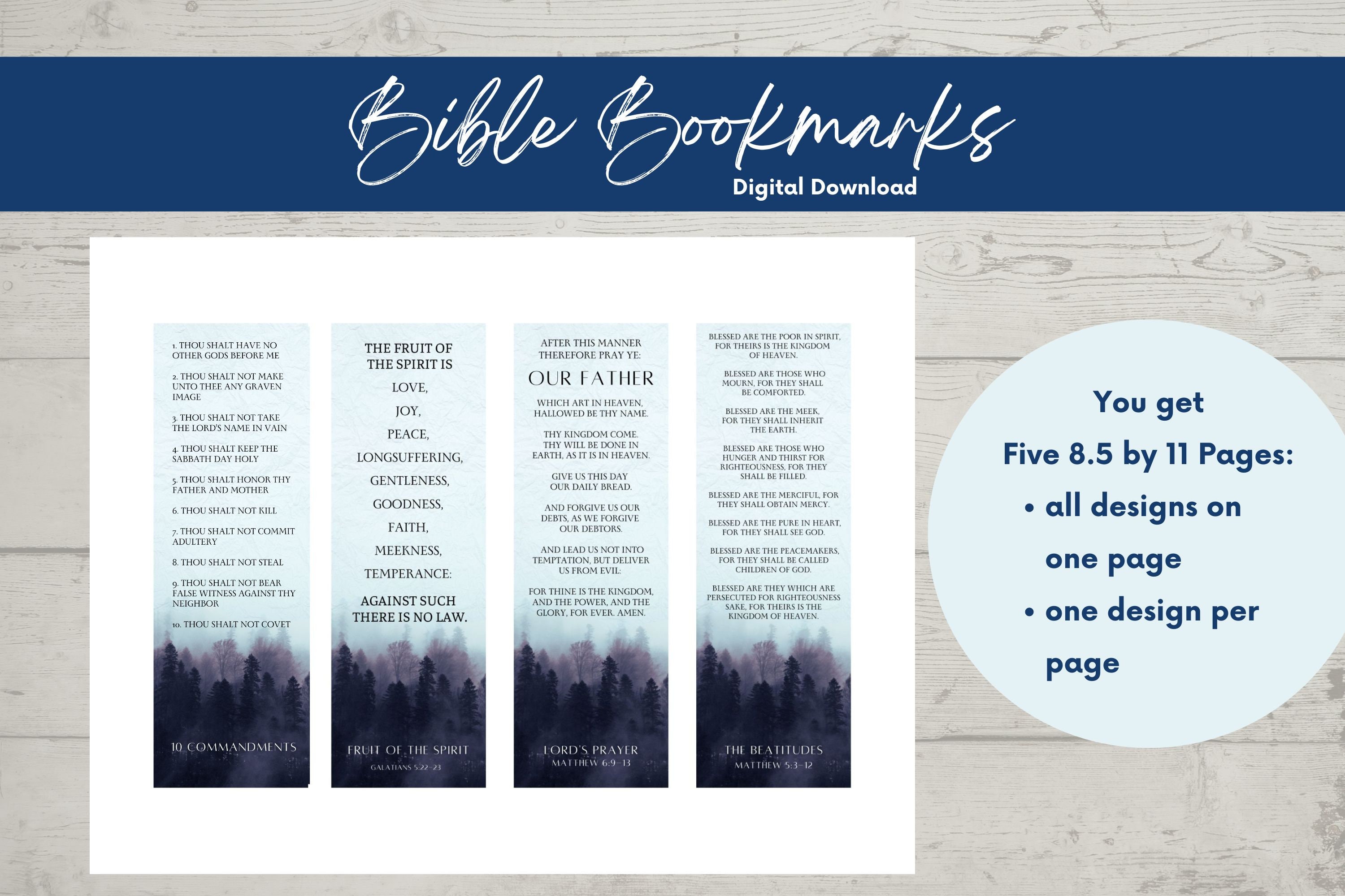 Bible Bookmarks Bundle, 10 Commandments, Beatitudes, Fruit of the ...