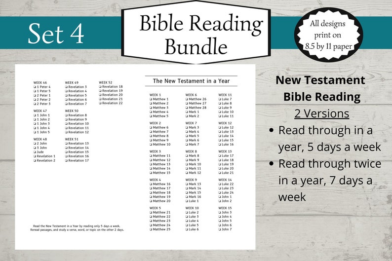 Bible Reading Bundle, Bible Reading Tracker, New Testament Bible ...