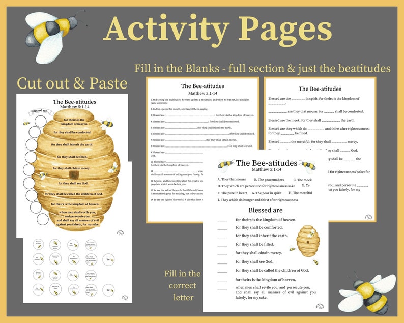 Beatitudes Activity Pages, Kids Bible Study, Sunday School, Sermon on ...