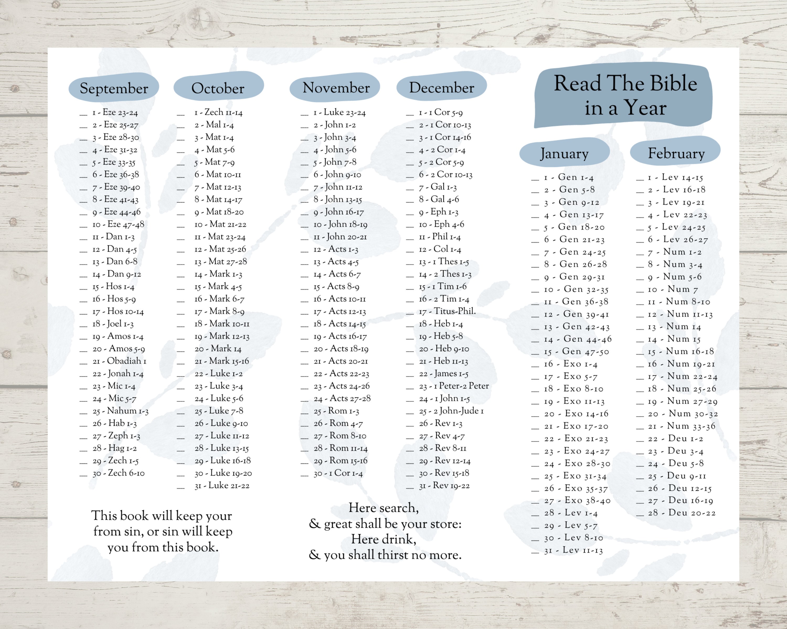 Bible Reading Tracker | Blue Floral | Bible Insert | Printable Bible ...