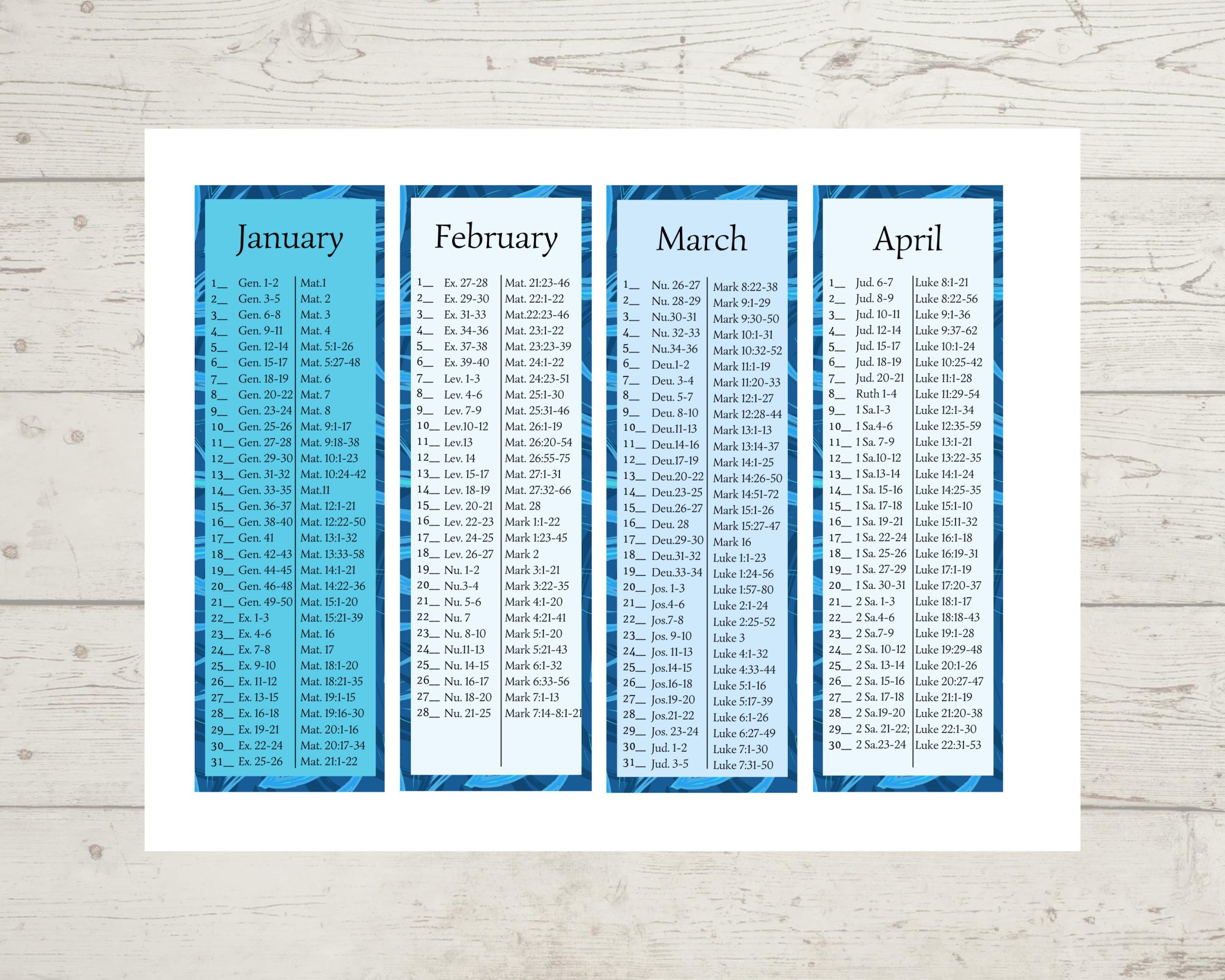Bible Reading Plan Bookmarks | 12 Monthly Printable Bookmarks With Old ...