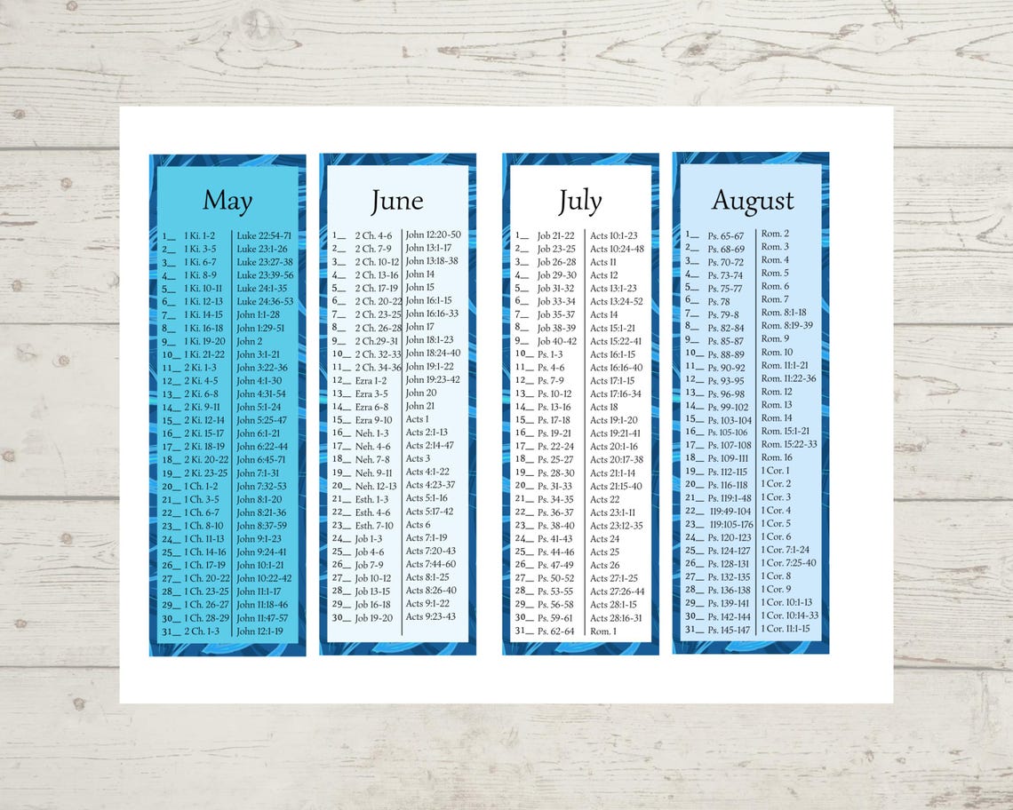 Bible Reading Plan Bookmarks | 12 Monthly Printable Bookmarks With Old ...
