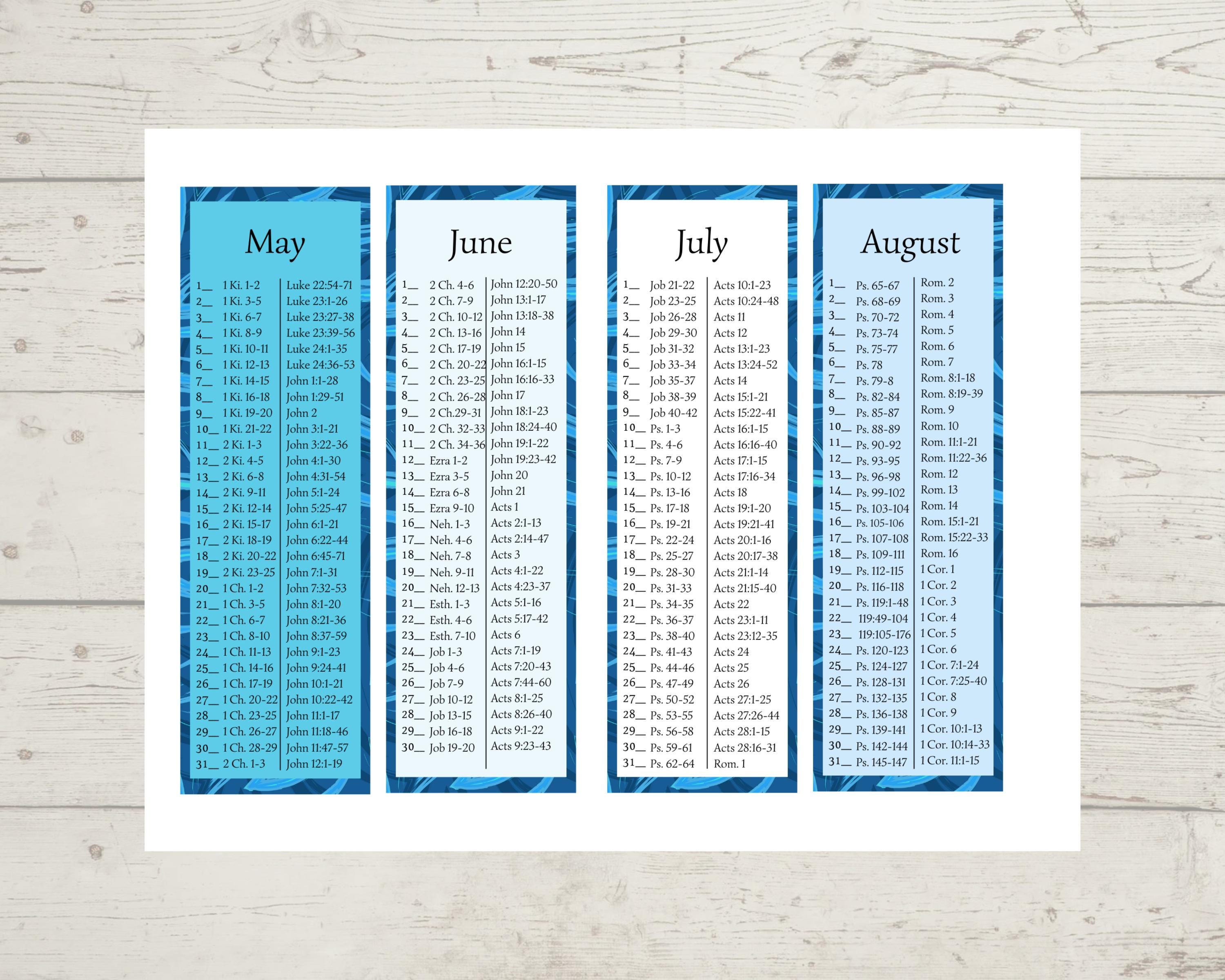Bible Reading Plan Bookmarks | 12 Monthly Printable Bookmarks With Old ...