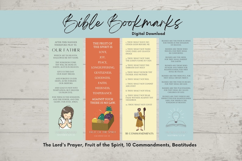 Bible Bookmarks Bundle, 10 Commandments, Beatitudes, Fruit of the ...