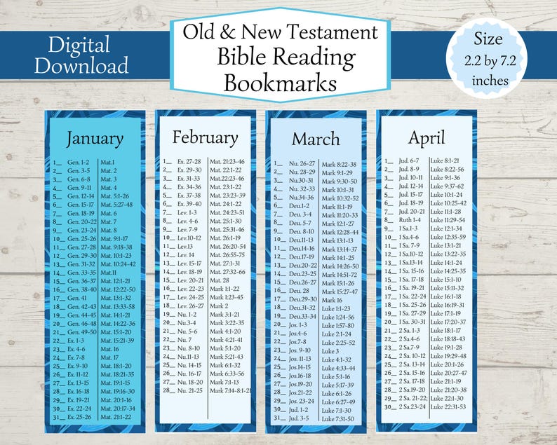 Bible Reading Plan Bookmarks | 12 Monthly Printable Bookmarks With Old ...
