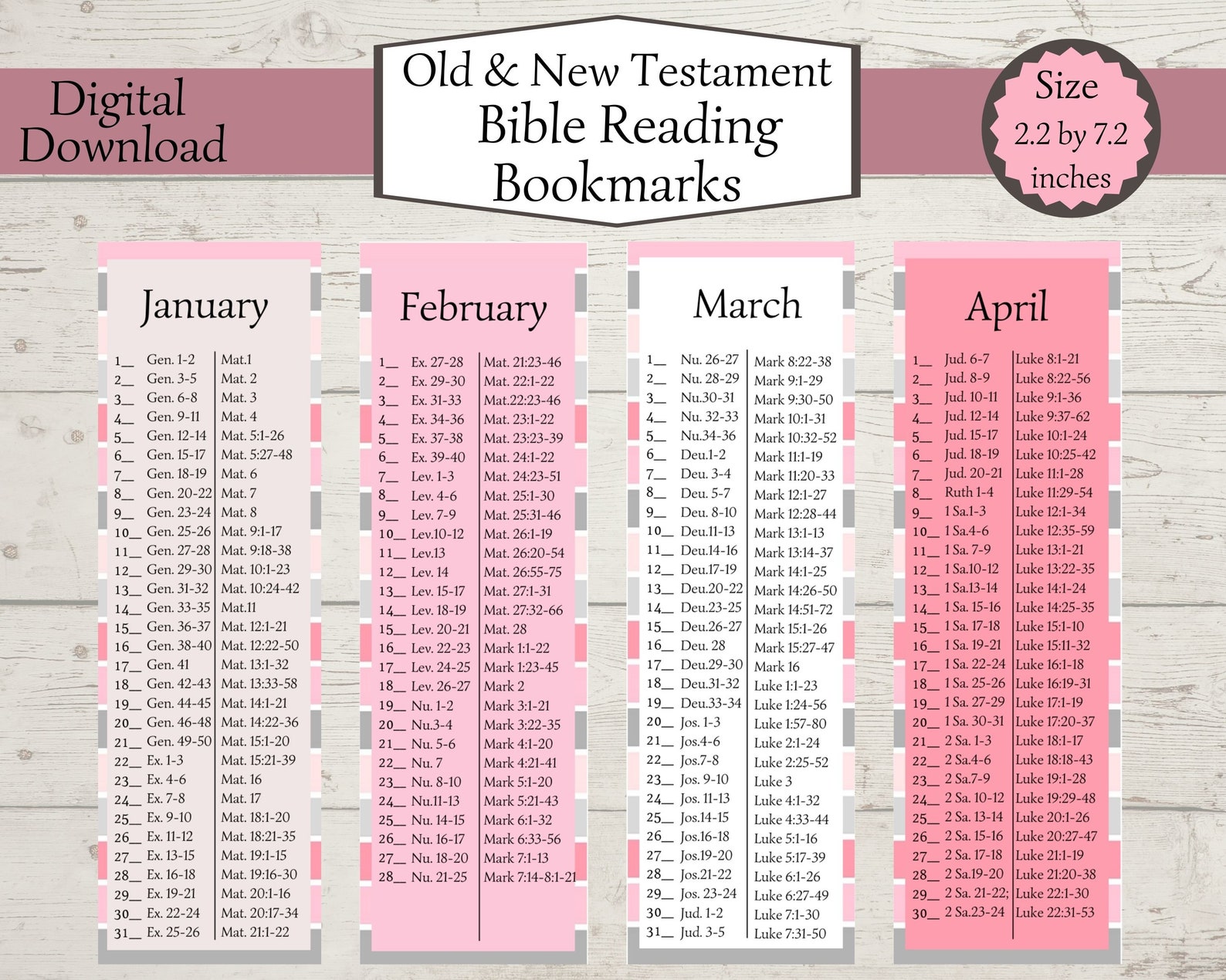 Old & New Testament Bible Reading Bookmarks, Read the Bible in a Year ...