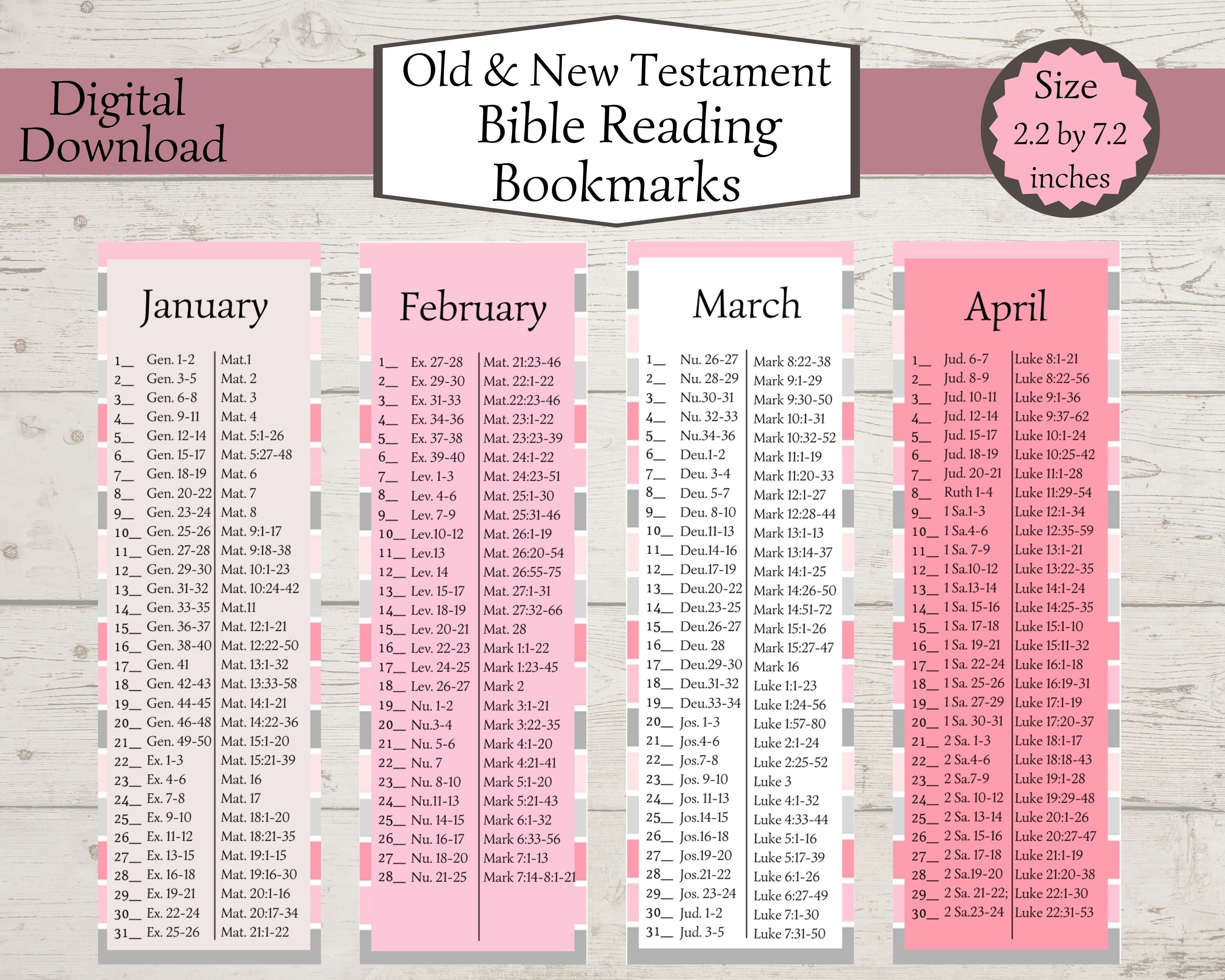 Old & New Testament Bible Reading Bookmarks, Read the Bible in a Year ...