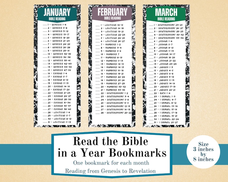 Bible Reading Bookmarks, Read the Bible in a Year, Printable Bookmarks ...