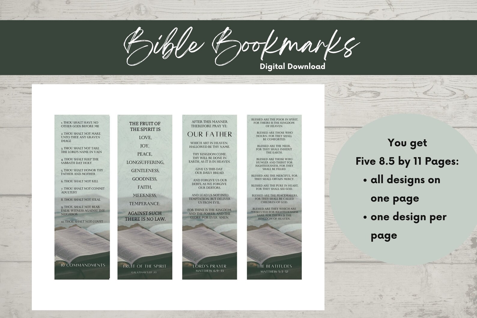 Bible Bookmarks Bundle, 10 Commandments, Beatitudes, Fruit of the ...