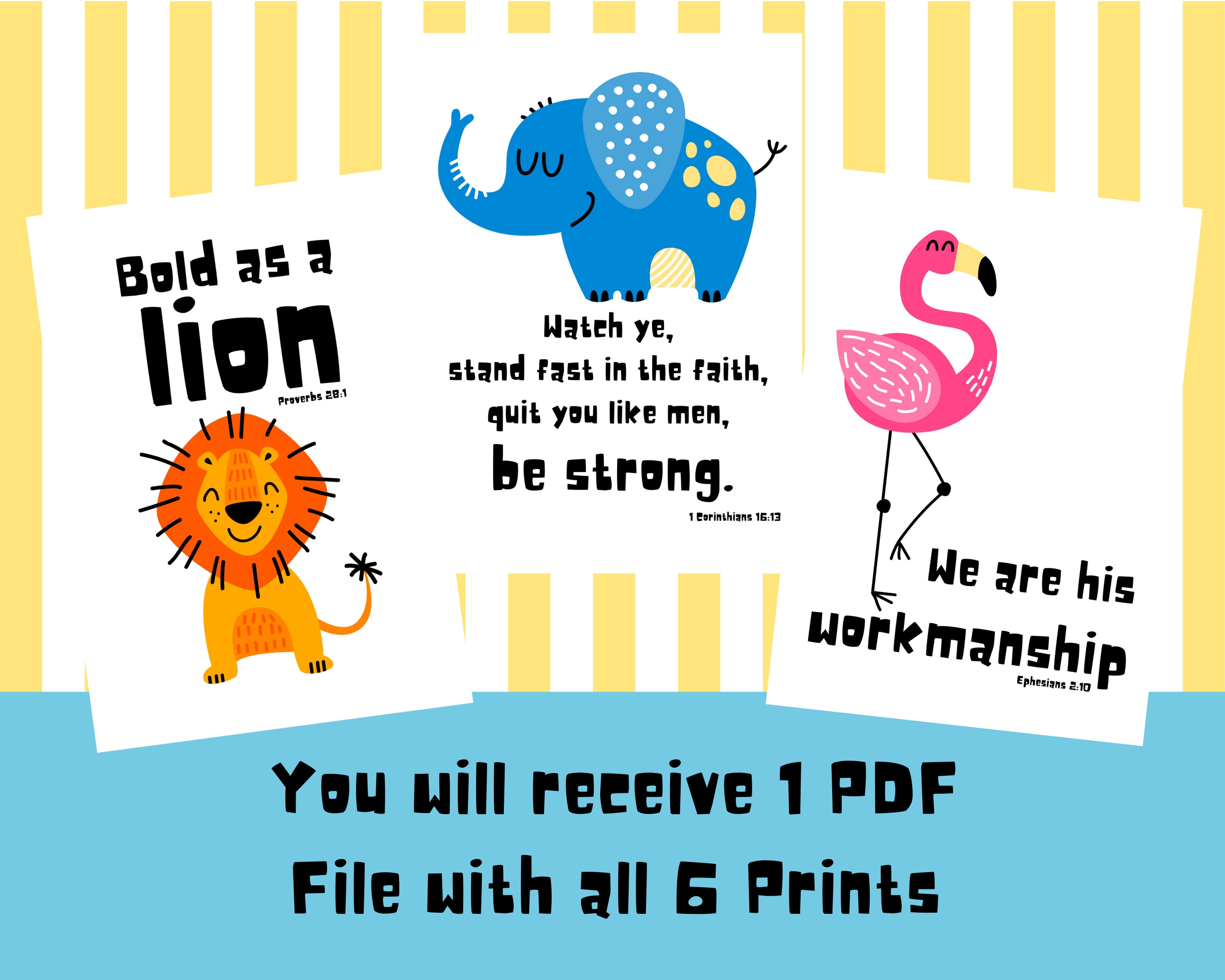 Safari Animals KJV Verse Prints | Sunday School Decor (digital Download ...