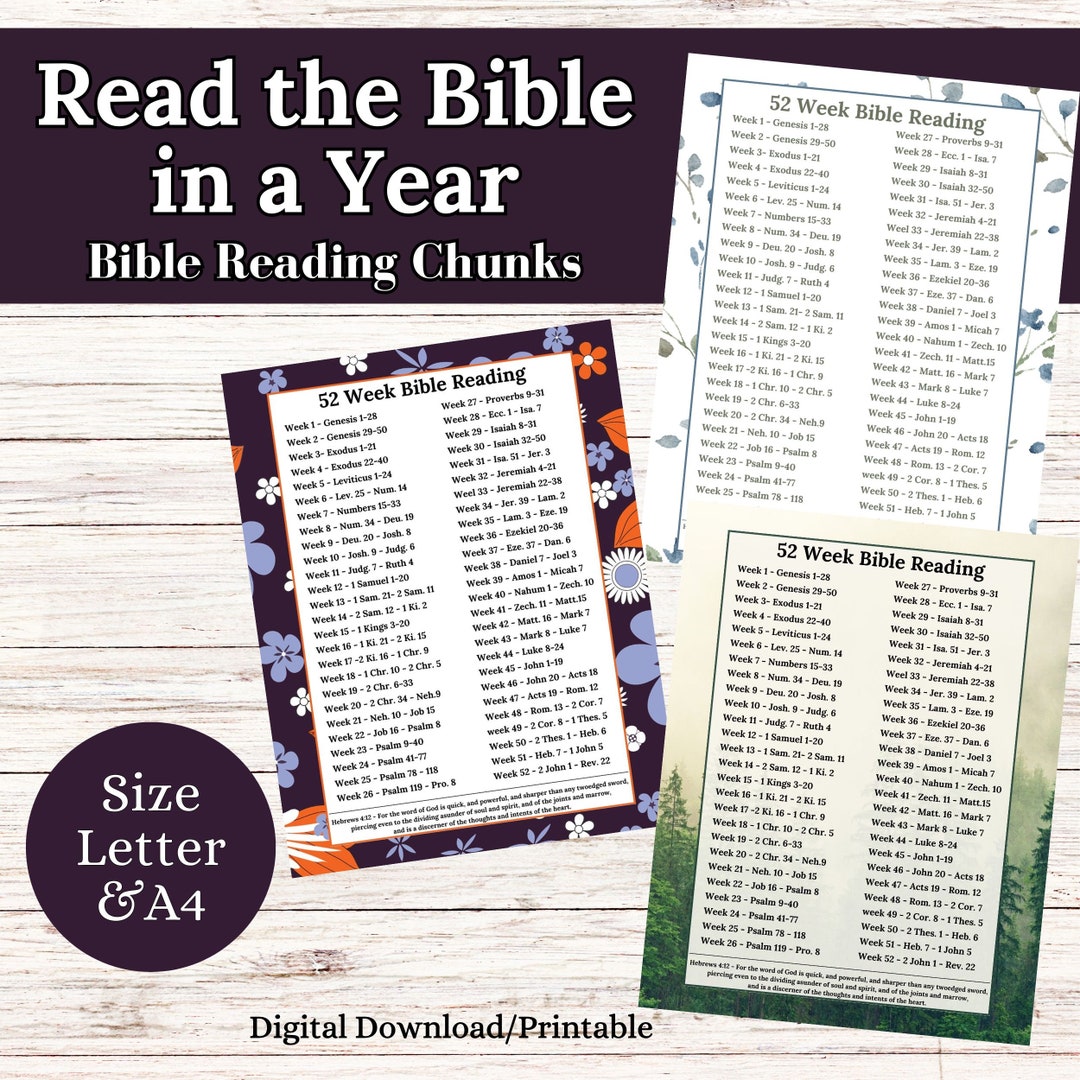 Read the Bible in a Year, Bible Reading Chunks, Weekly Bible Reading ...
