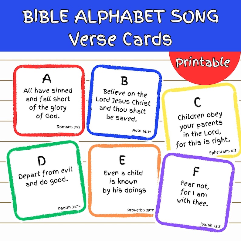 The Bible Alphabet Song Printable Verse Cards - Etsy