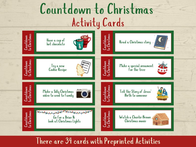 Countdown to Christmas Advent Activity Cards, Printable Christmas ...