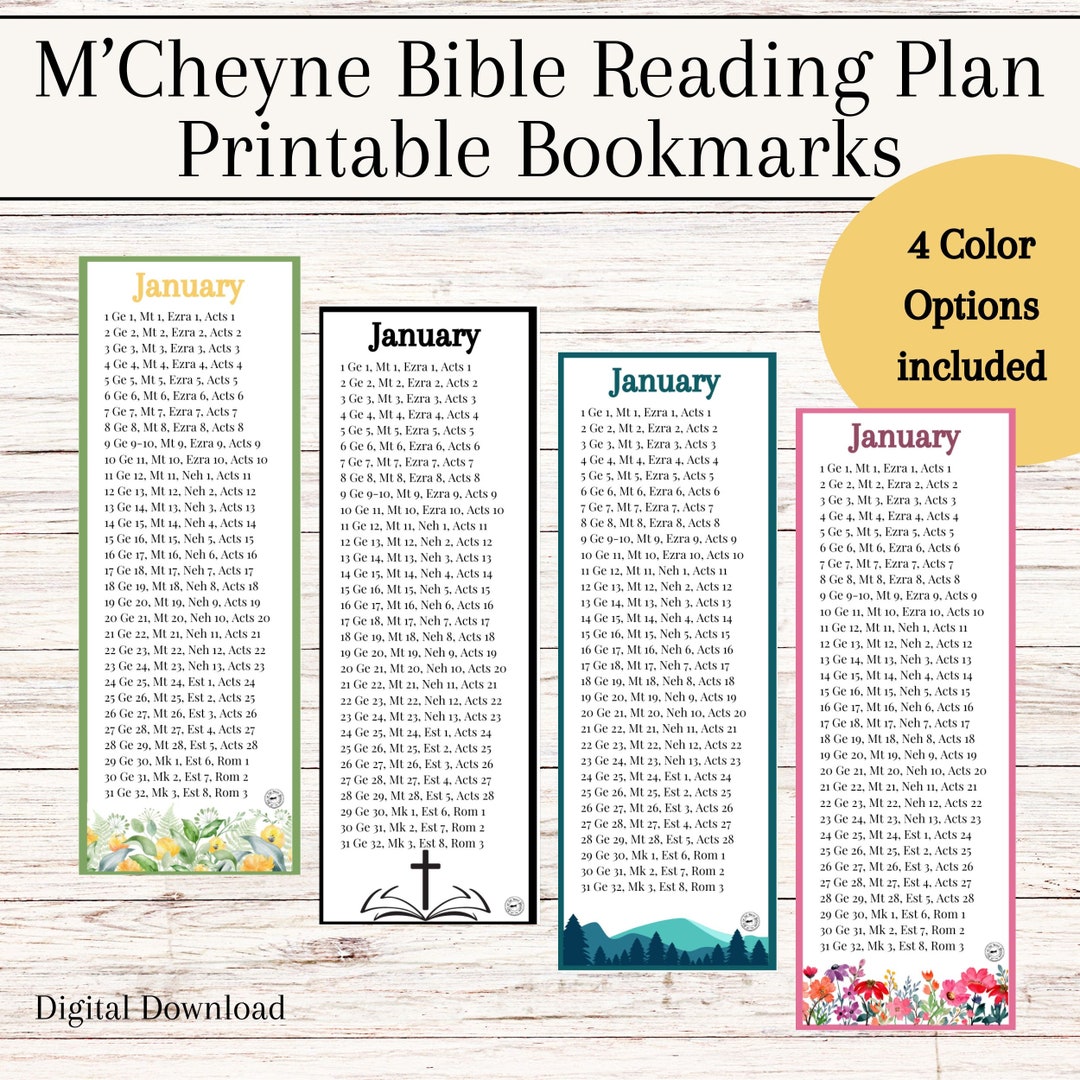 M'cheyne Bible Reading Plan Bookmarks, Printable Scripture Guide ...