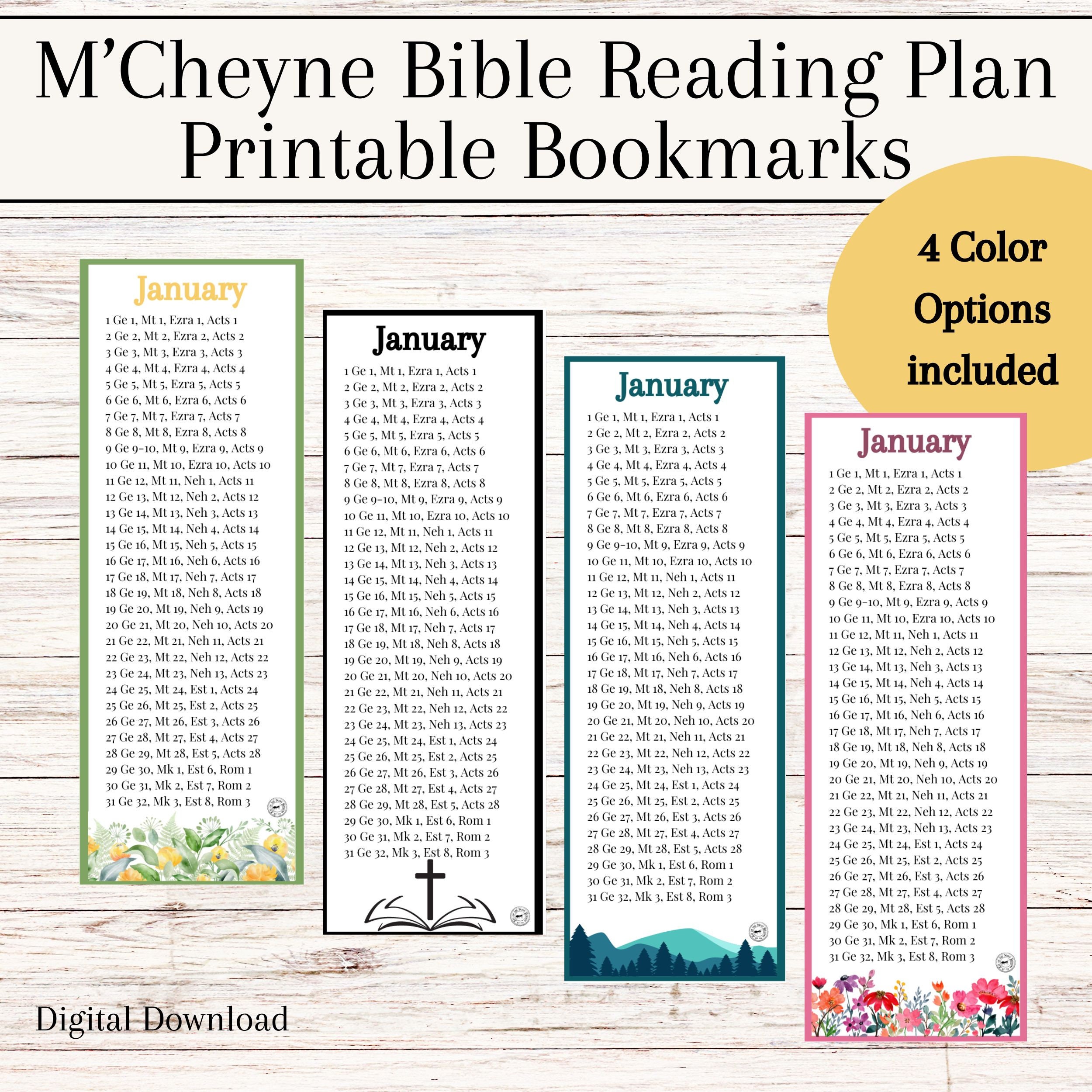 M’cheyne Bible Reading Bookmarks, Printable Bible Reading Plan, 2025 ...