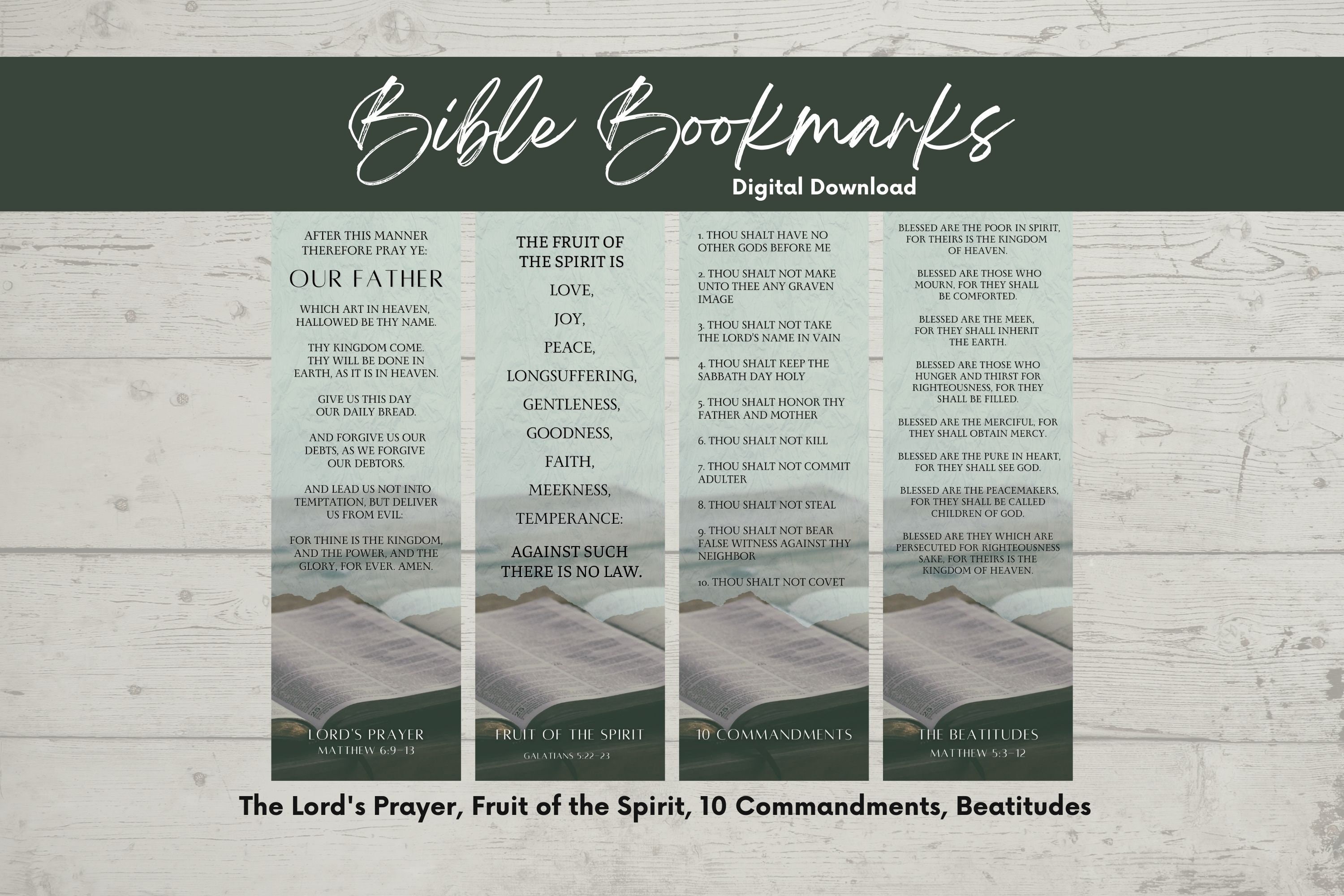 Bible Bookmarks Bundle, 10 Commandments, Beatitudes, Fruit of the ...