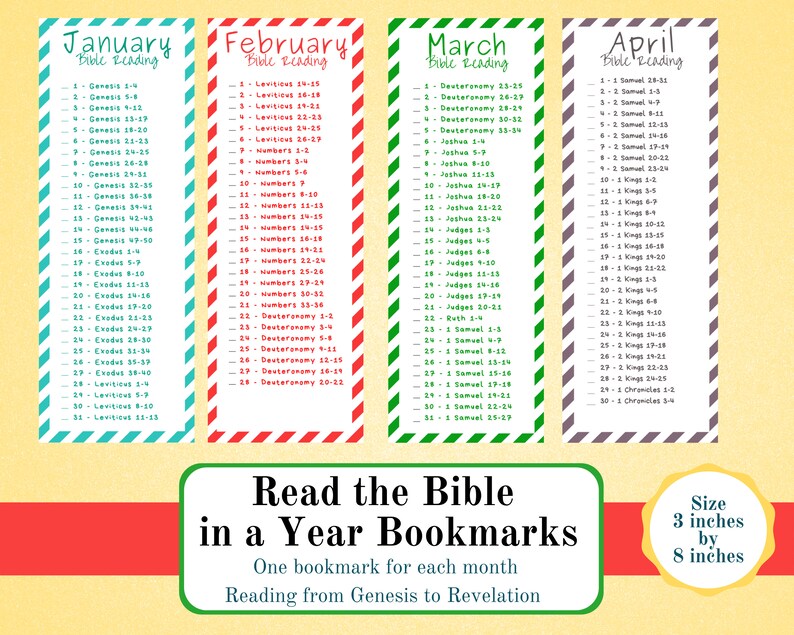 Bible Reading Plan Bookmarks, Read Bible in a Year (digital Download ...