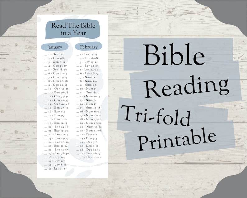 Blue Floral Bible Reading Tracker | Printable Tri-fold (digital ...