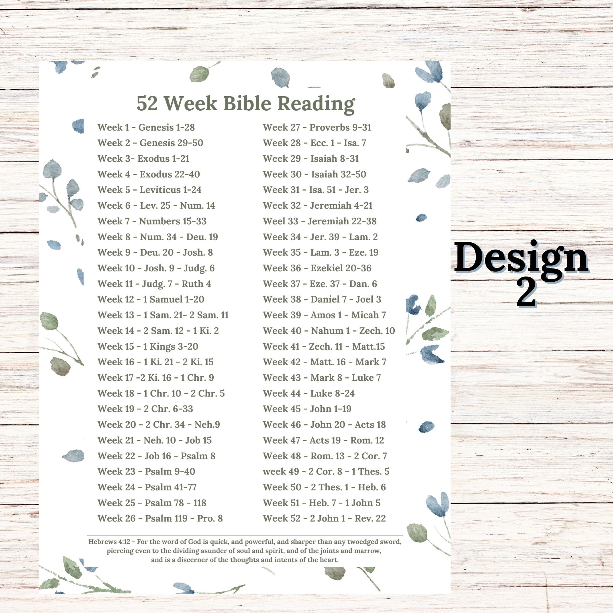 52 Week Bible Reading Plan, Bible Chunks, Printable Bible Plan, 2024 ...