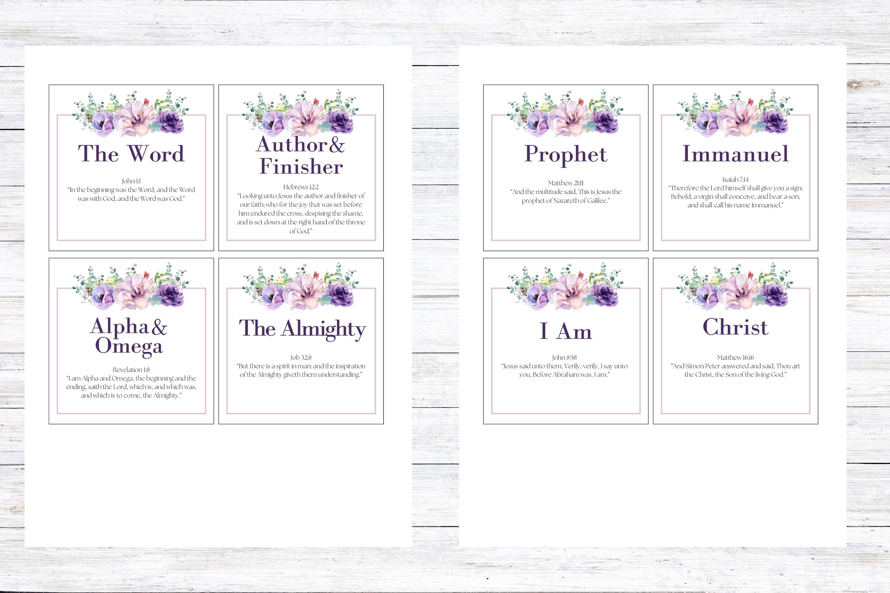 The Names of Christ Bible Verse Cards Set 1, Scripture Memory Cards ...