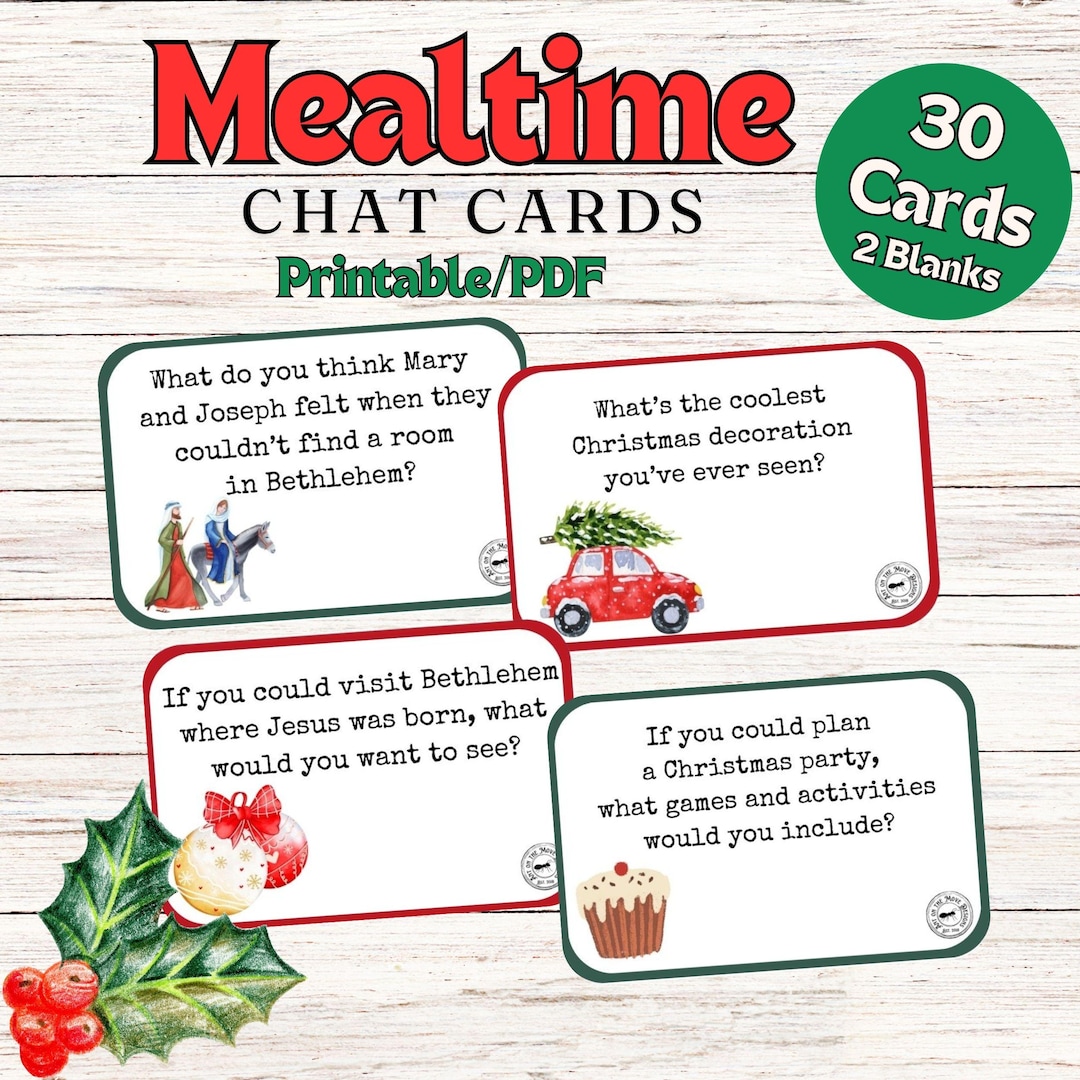 Mealtime Chat Cards, Christmas Conversation Cards, PDF, Printable ...
