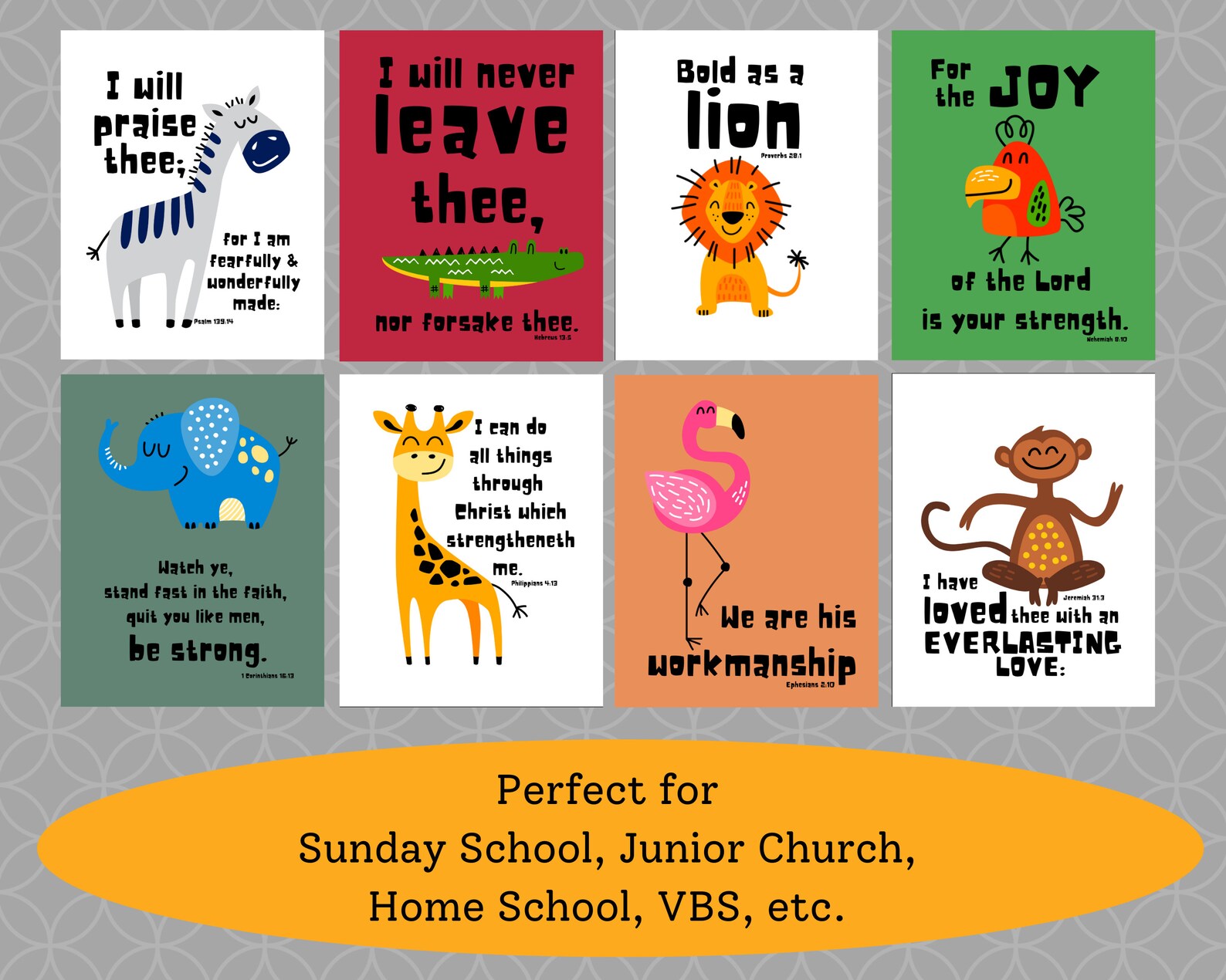 Kids Bible Verse Cards | Safari Animal KJV Memory Verses (digital ...