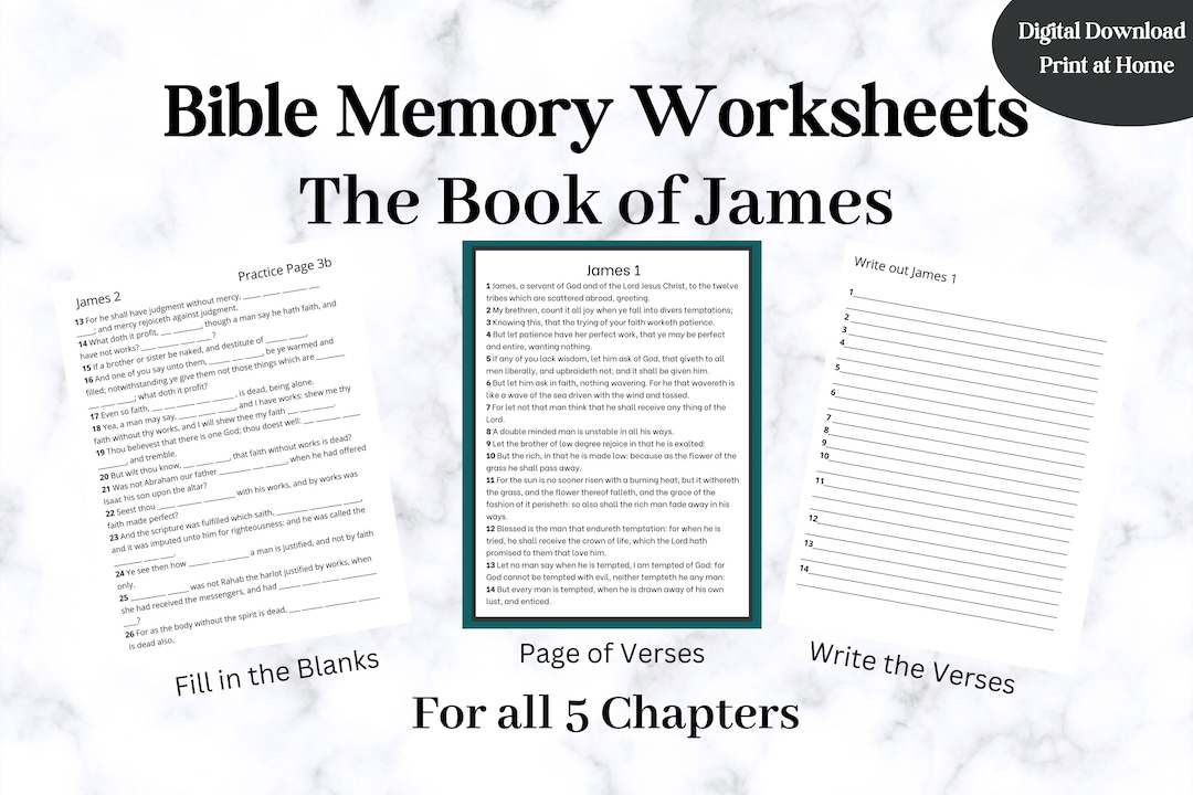 Bible Memory Worksheets the Book of James, Memorize Scripture, Verse ...