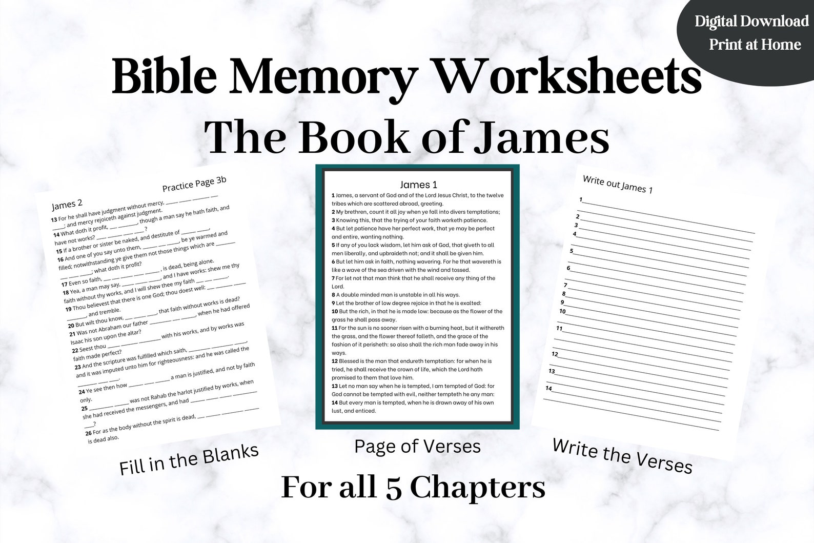 Bible Memory Worksheets the Book of James, Memorize Scripture, Verse ...