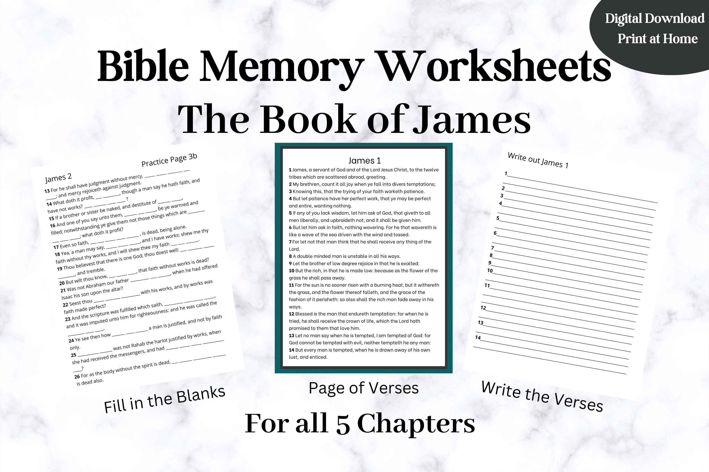 Bible Memory Worksheets the Book of James, Memorize Scripture, Verse ...