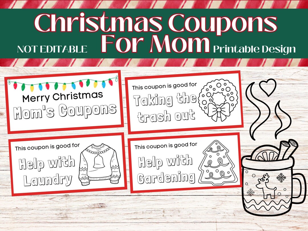 Coloring Christmas Coupons for Mom, DIY Coupon Book, Stocking Stuffer ...