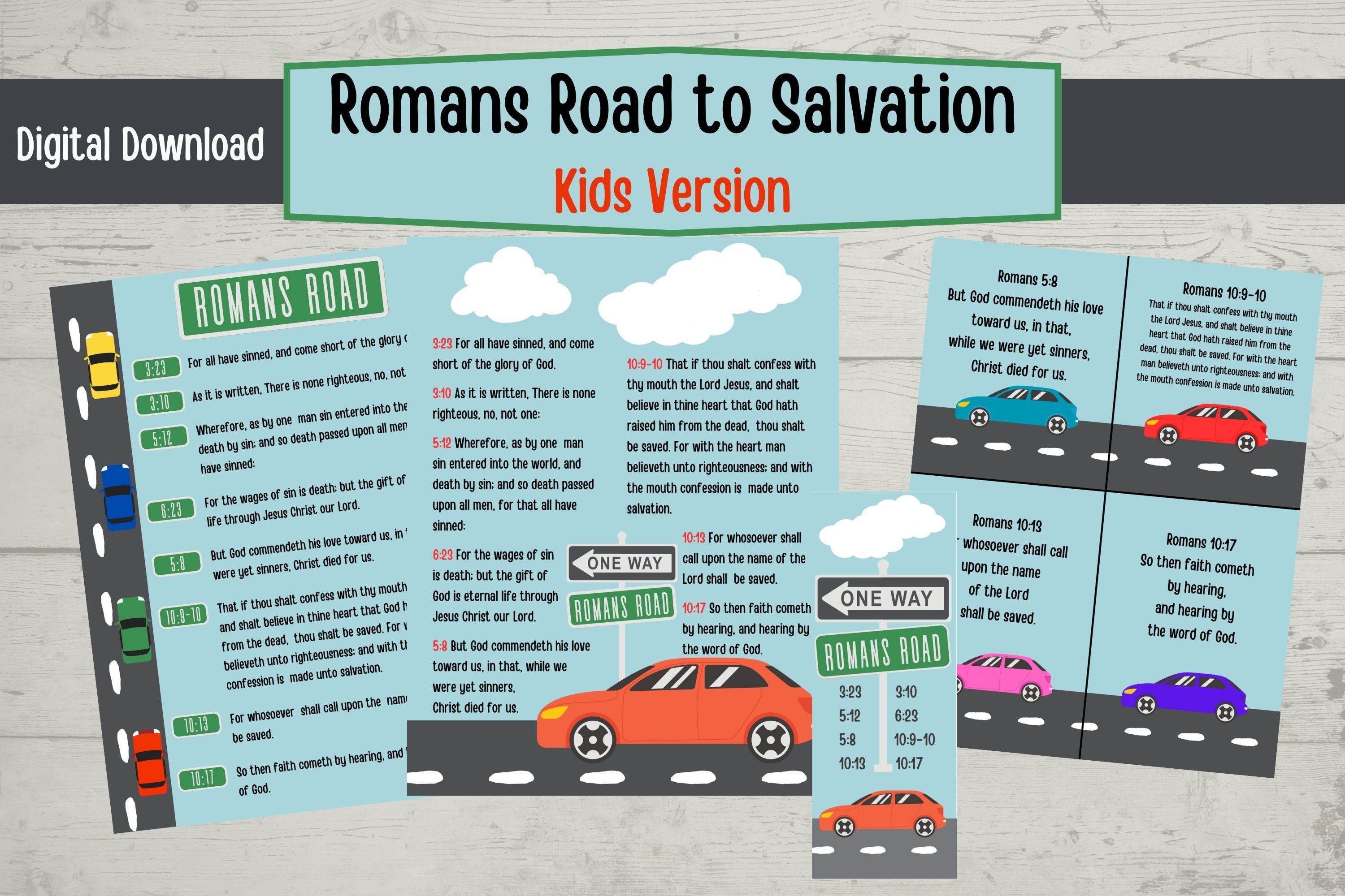 Romans Road to Salvation Kids Version, Romans Road Evangelism Cards ...
