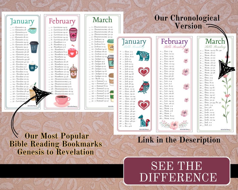 2026 Bible Reading Bookmarks, Read the Bible in a Year, Printable ...