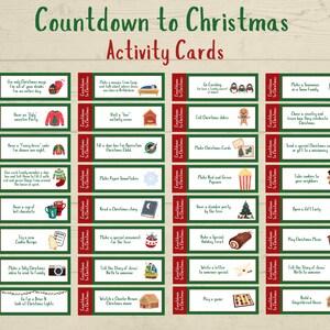 Countdown to Christmas Advent Activity Cards, Printable Christmas ...