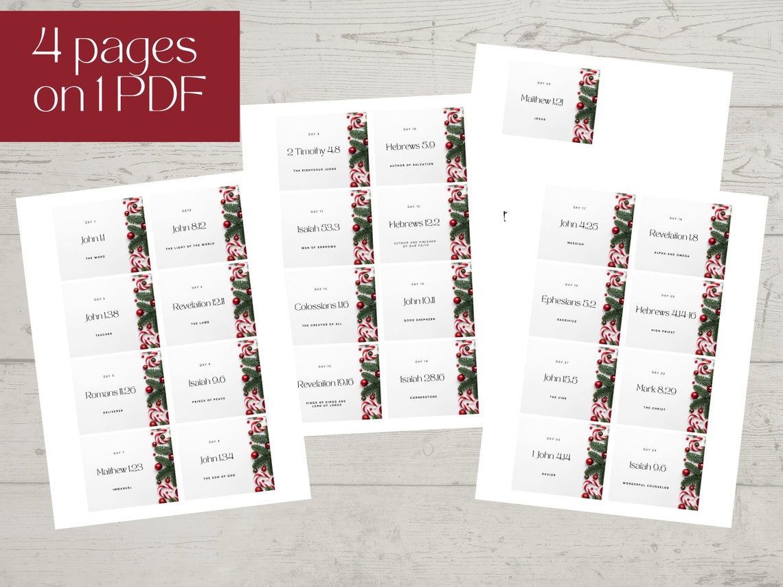 Names of Jesus Advent Bible Reading Cards, Printable Advent Calendar ...