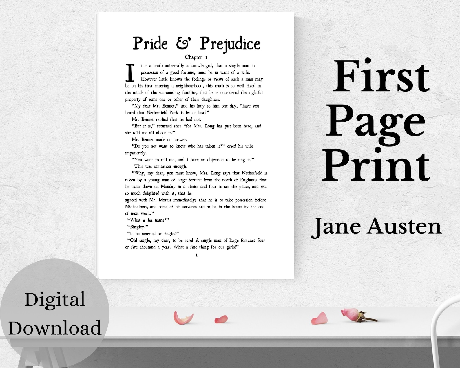 Pride and Prejudice First Page Print Jane Austen First | Etsy