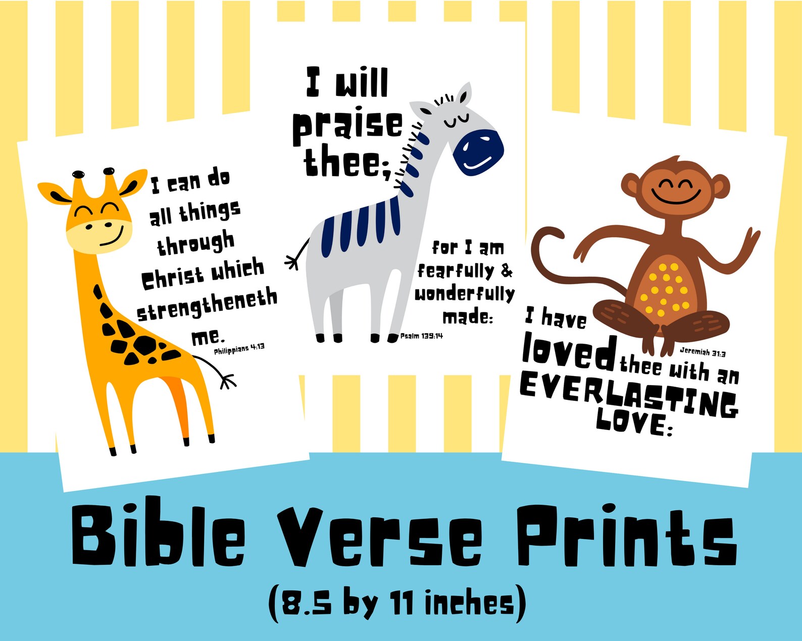 Safari Animals KJV Verse Prints | Sunday School Decor (digital Download ...