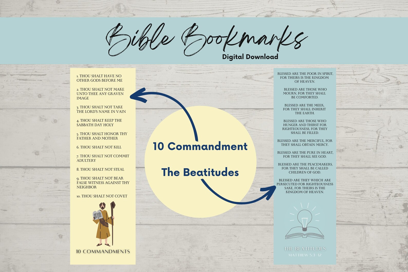 Bible Bookmarks Bundle, 10 Commandments, Beatitudes, Fruit of the ...