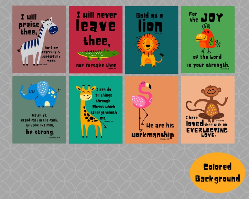 Kids Bible Verse Cards | Safari Animal KJV Memory Verses (digital ...